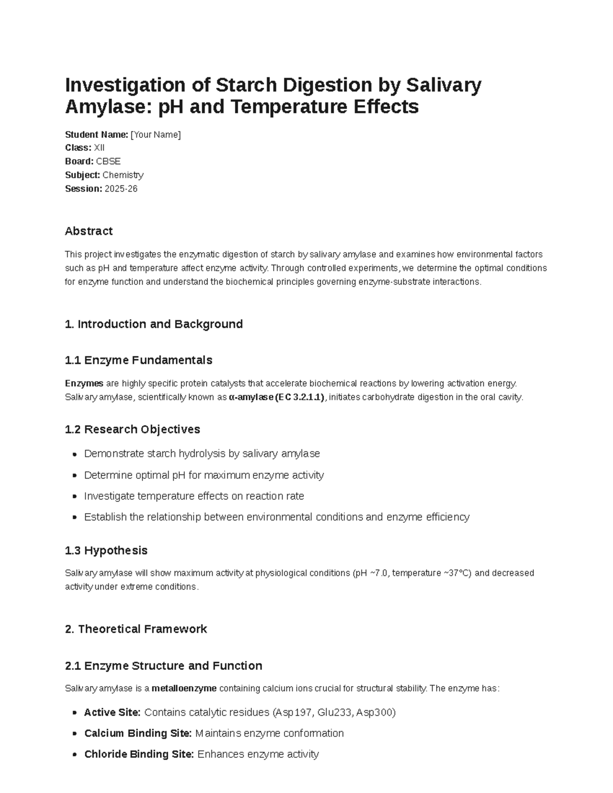 Investigation of Starch Digestion by Salivary Amylase: pH & Temp ...