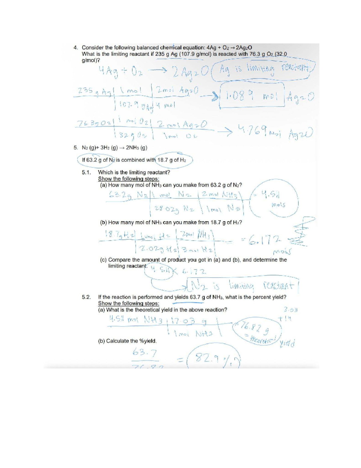 Chemistry Recitation: Limiting Reactants & Percent Yield Analysis - Studocu