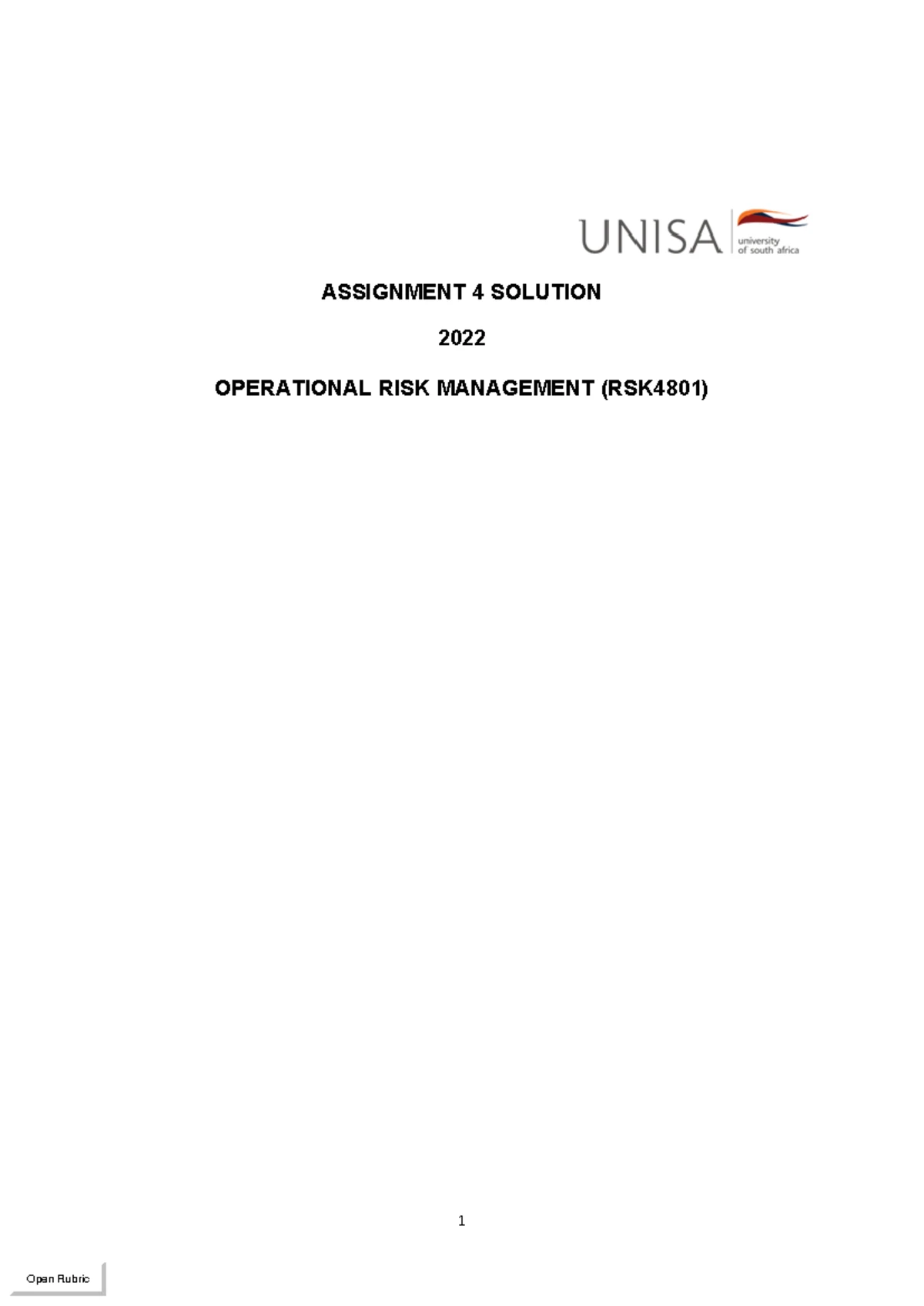 RSK 4801 2023 Assignment 1: Understanding Operational Risk Management Concepts - Studocu