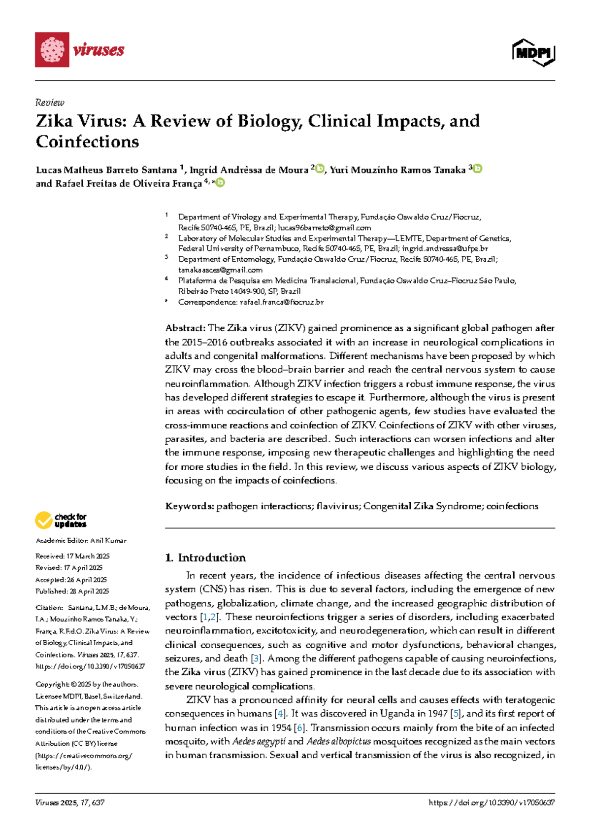 FSP ZIKA: Biology, Clinical Impacts, and Coinfections Review - Studocu