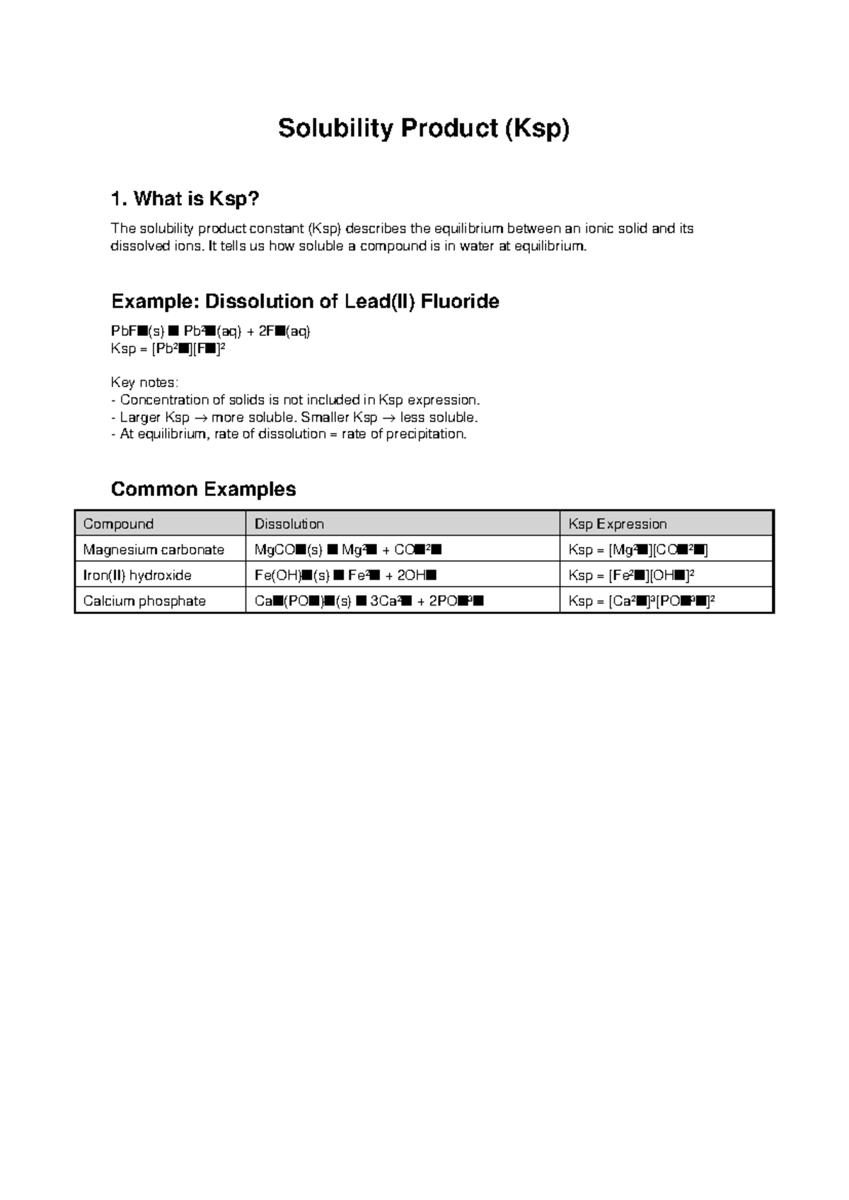 Solubility Product (Ksp) Worksheet: Key Concepts & Examples - Studocu
