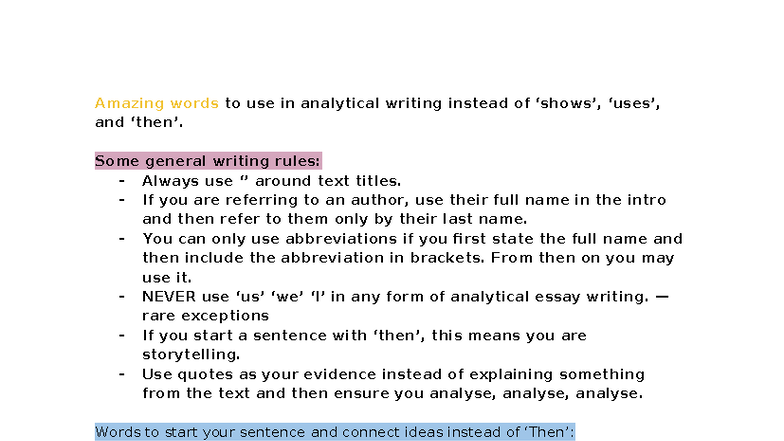Alternative Terms for 'Shows', 'Uses', and 'Then' in Analysis Writing ...