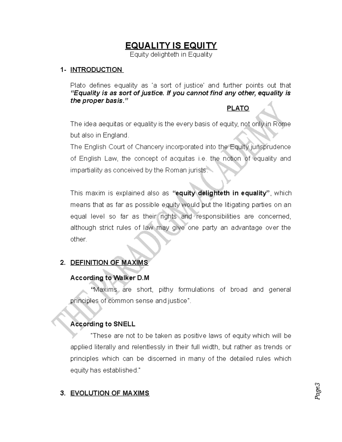 8- Understanding the Principle: Equality is Equity in Law - Studocu