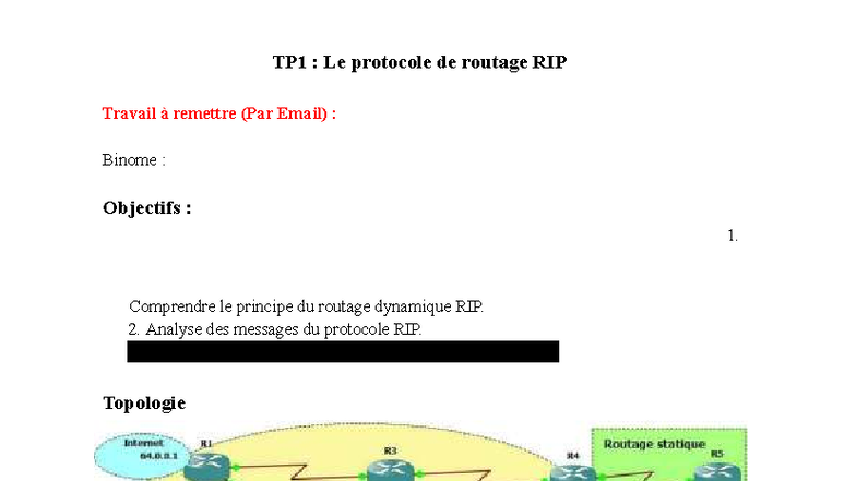 TP1 : Analyse du protocole de routage RIP et configurations - Studocu