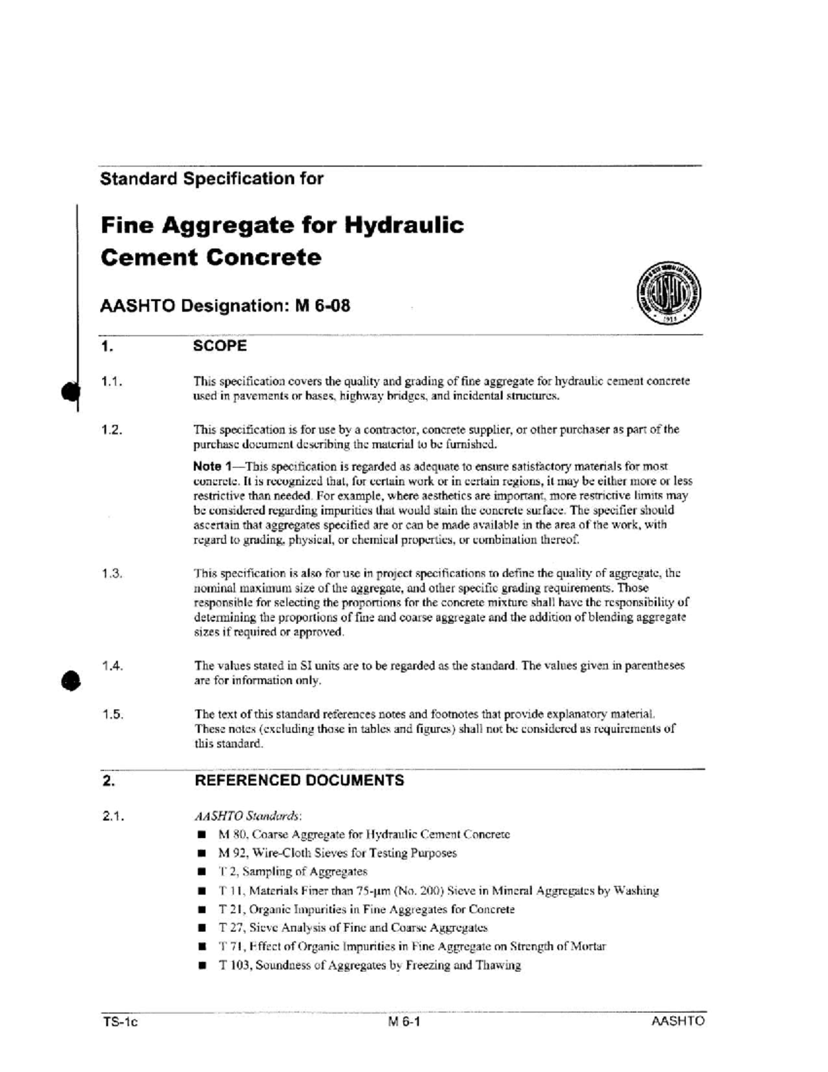 Standard Specification for Fine Aggregate in Concrete M-6 - Studocu