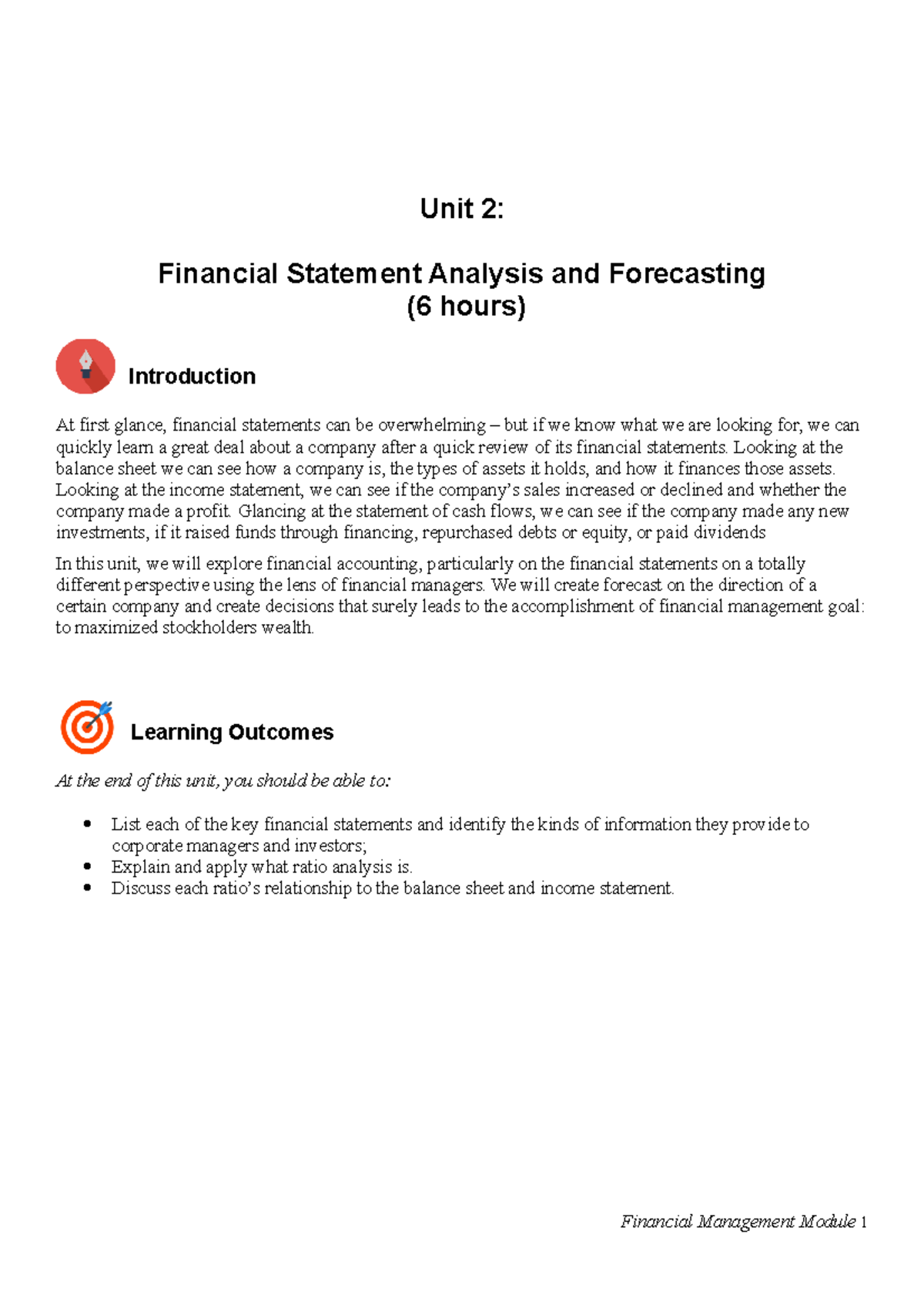Module in Financial Management - 03 - Unit 2: Financial Statement ...