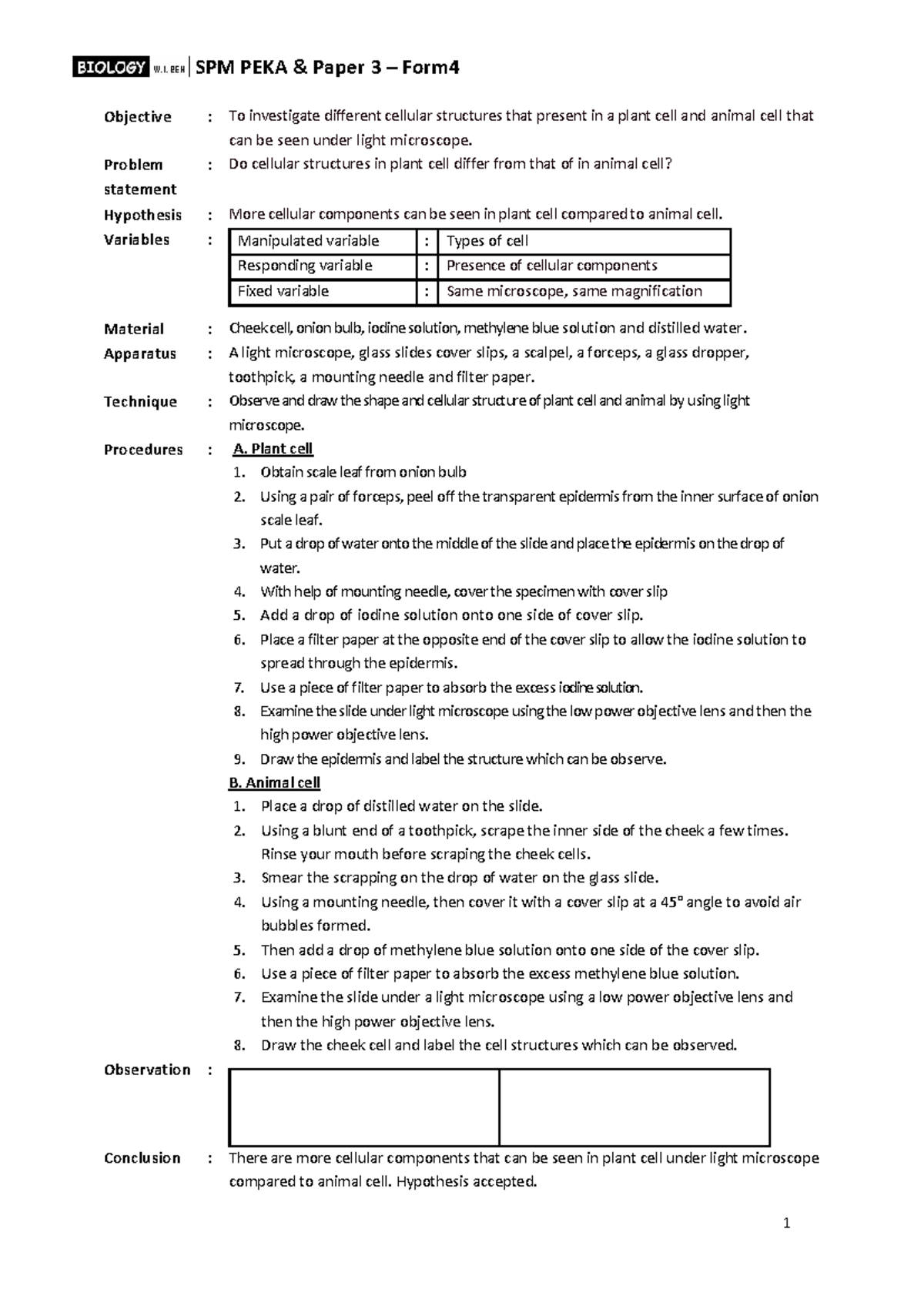 PEKA F4 Plant & Animal Cells: Cellular Structures Comparison - Studocu