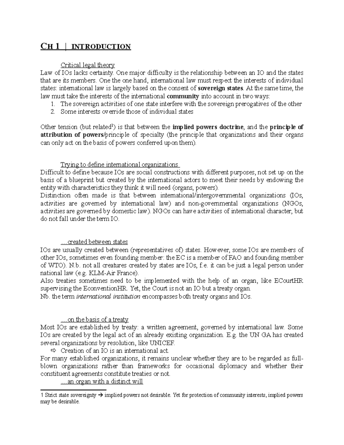 Summary of International Institutional Law Concepts - INL 101 - Studeersnel
