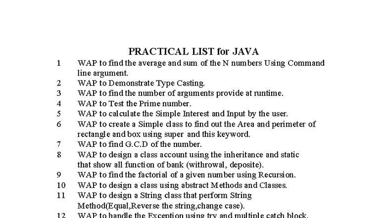 Java BCA-3 Practical Files: WAP Solutions and Exercises - Studocu