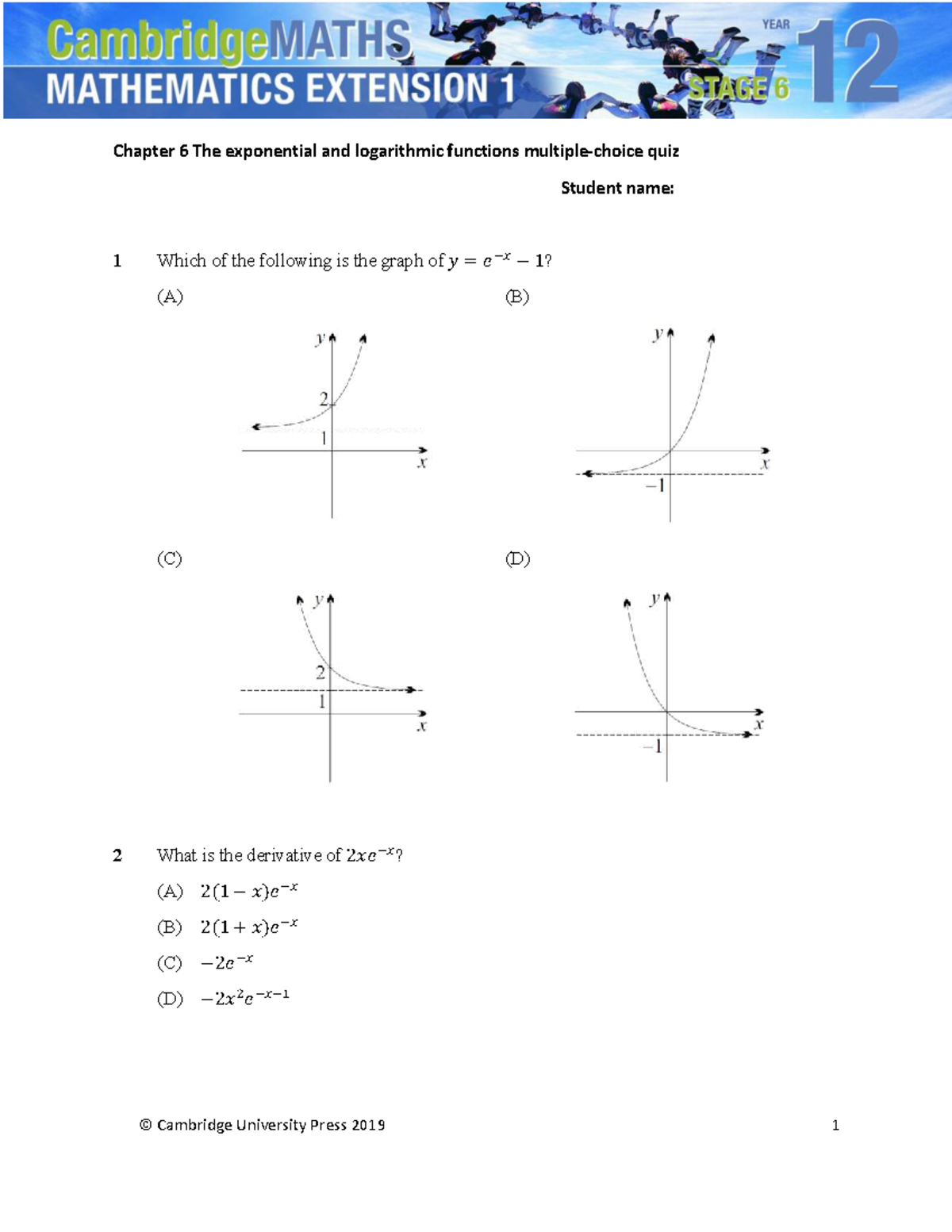 Chapter 6 Quiz: Exponential and Logarithmic Functions - Studocu