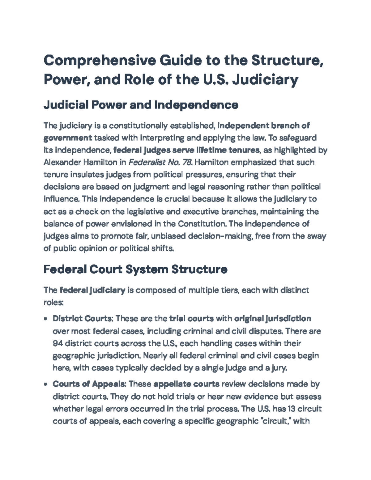 Comprehensive Overview of the U.S. Judiciary: Structure & Role - Studocu