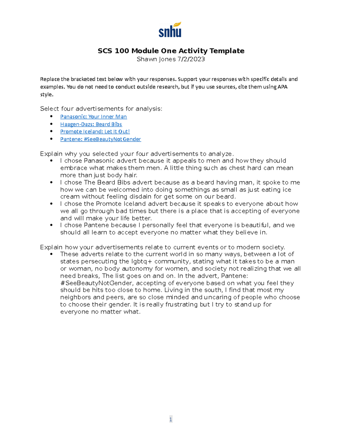 SCS 100 Module One Activity 7-2-2023 - SCS 100 Module One Activity ...