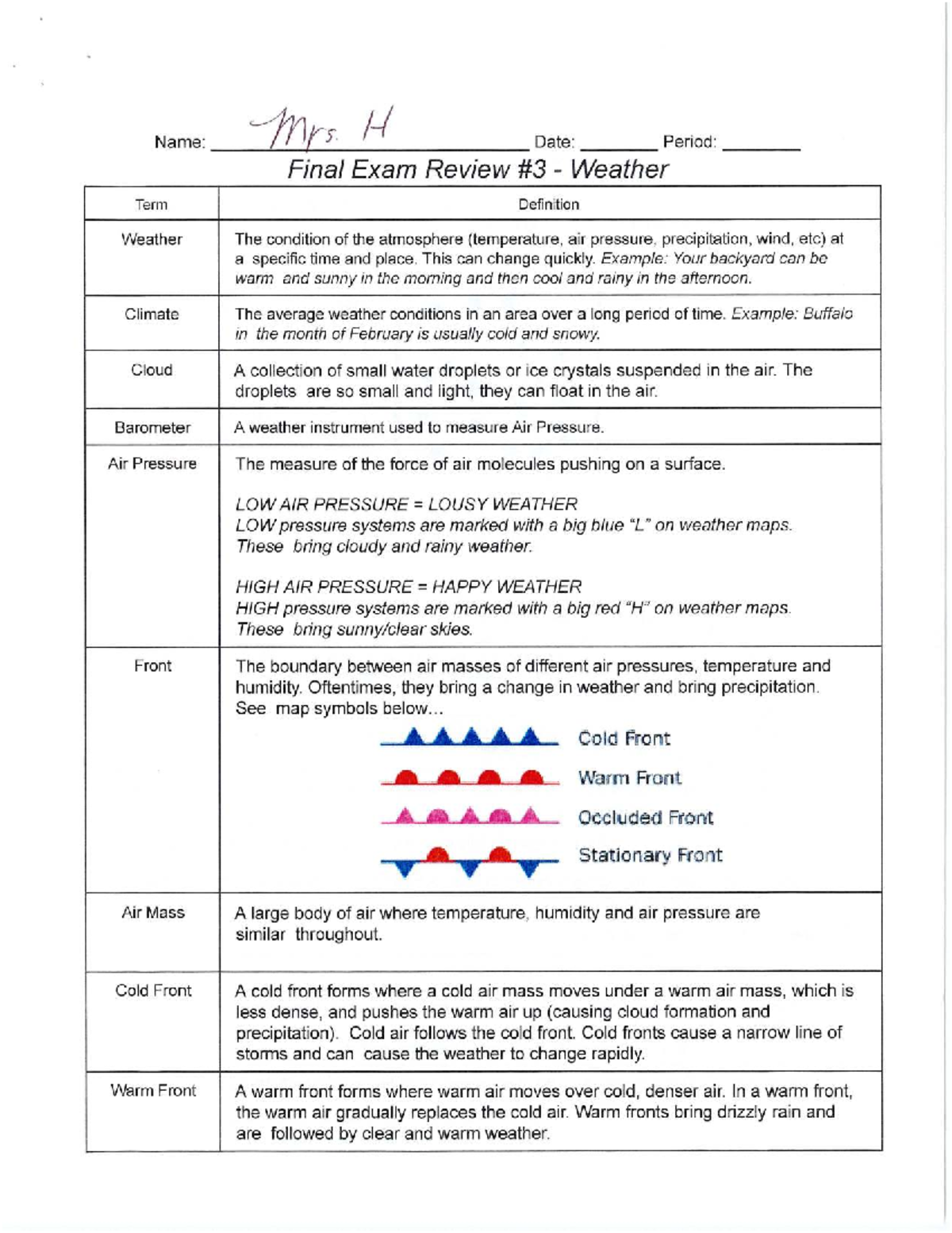 Understanding Weather Concepts: Final Exam Review for Science 101 - Studocu