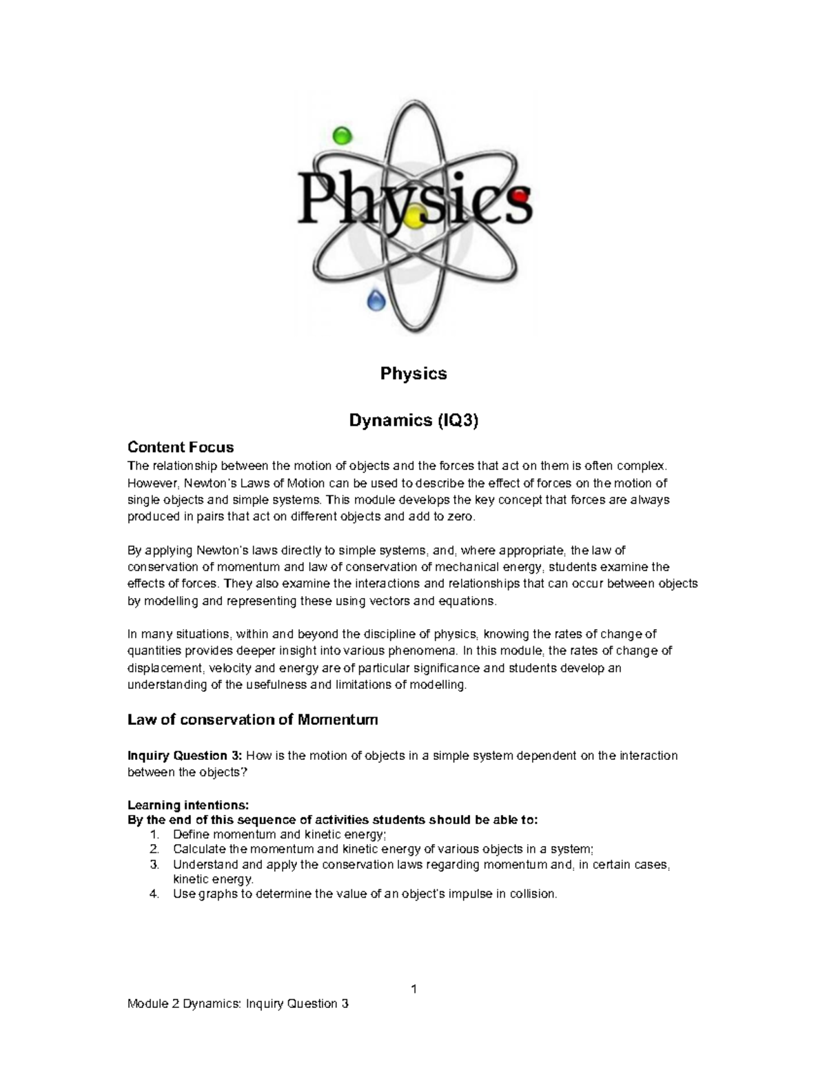 Module 2 Dynamics (IQ3): Momentum, Energy & Simple Systems Analysis - Studocu