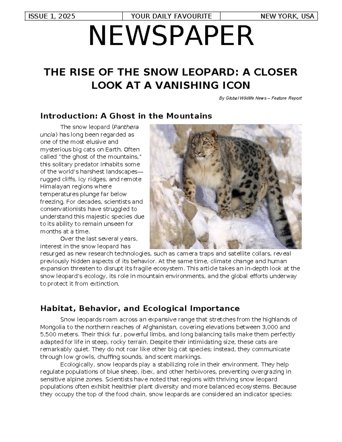 Project 3 - The Snow Leopard: Conservation Insights and Challenges ...
