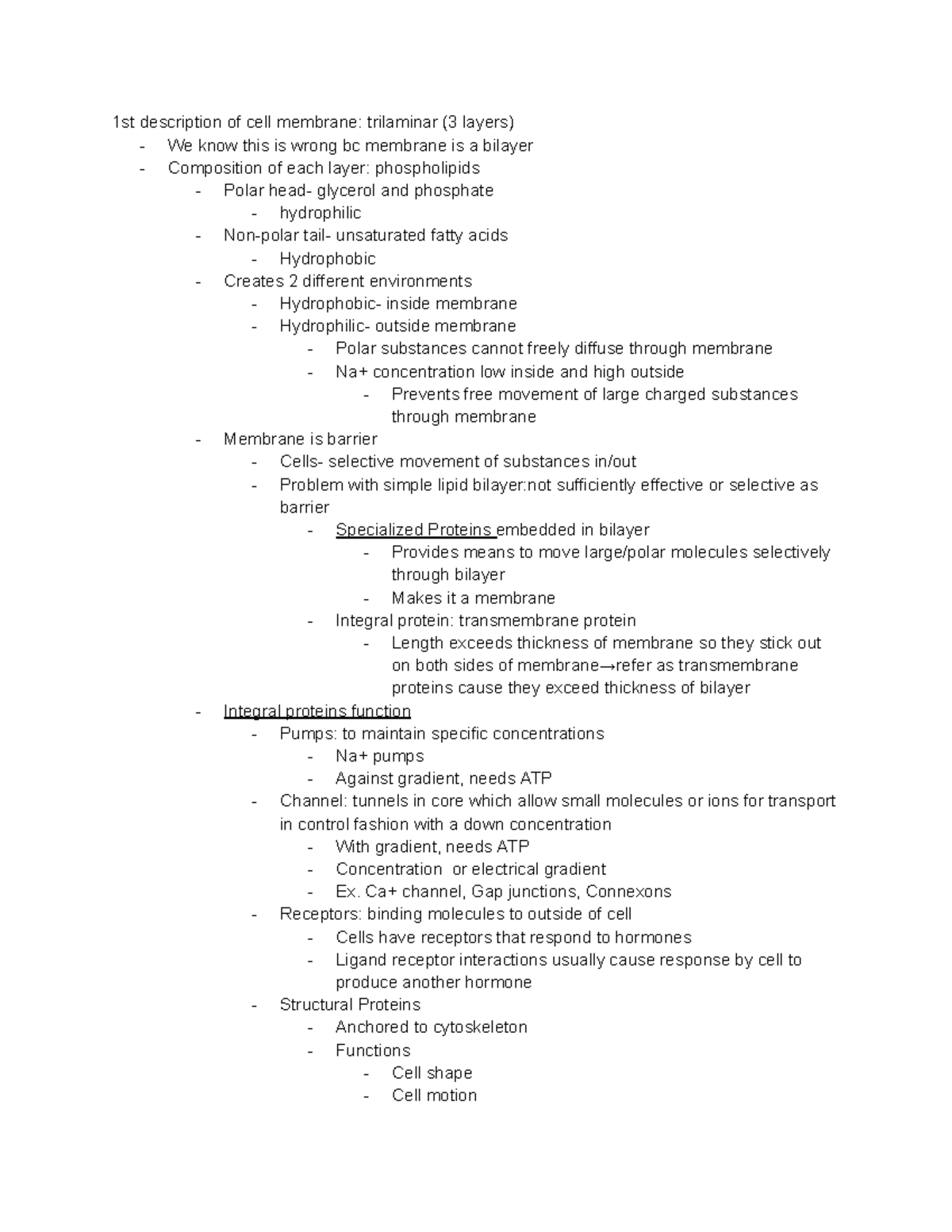 Cell Membrane Structure & Function: Lecture 3 Overview - Studocu