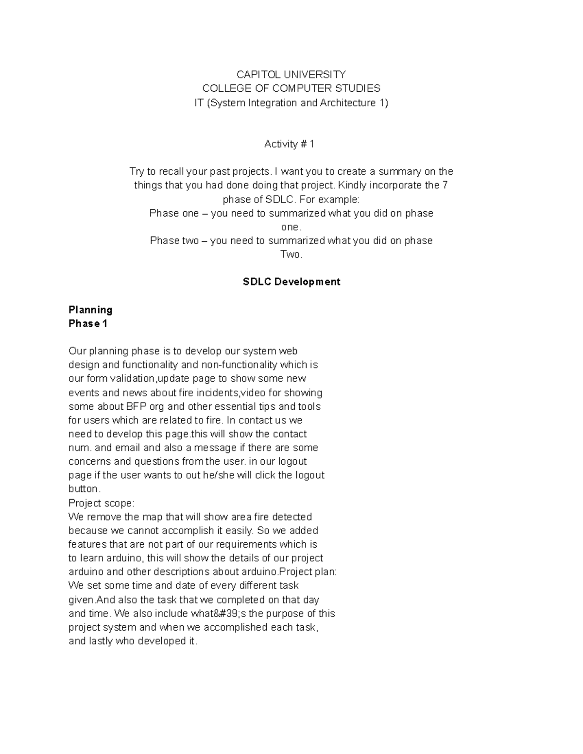 System Integration & Architecture IT Activity #1: SDLC Summary - Studocu