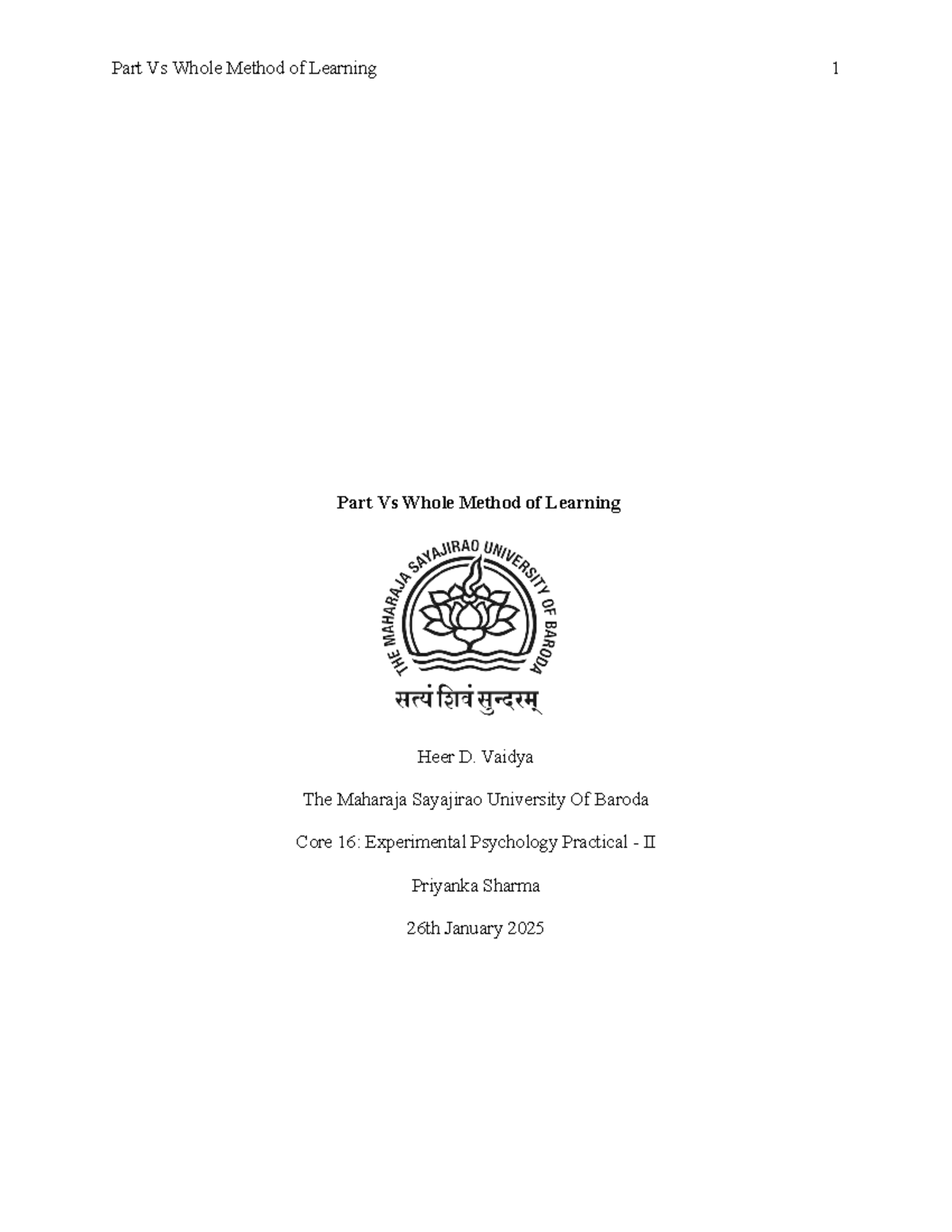 Part vs whole method - Part Vs Whole Method of Learning Heer D. Vaidya ...
