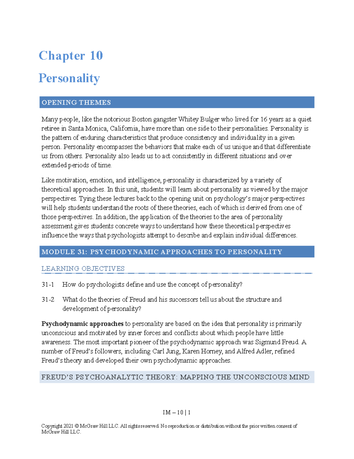 Feldmaneup 14 im ch10 - Lecture notes - Chapter 10 Personality OPENING ...