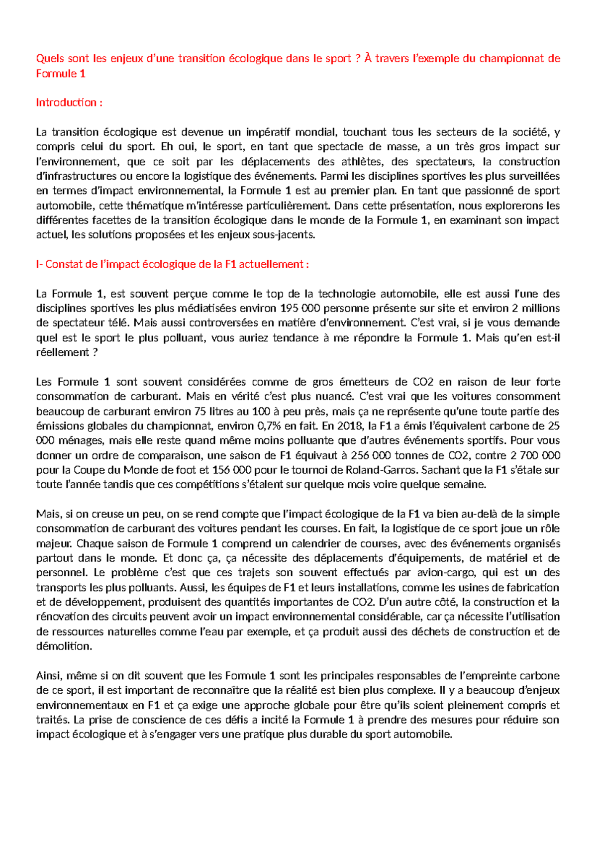 Enjeux Écologiques de la Formule 1 : Vers une Neutralité Carbone 2030 ...