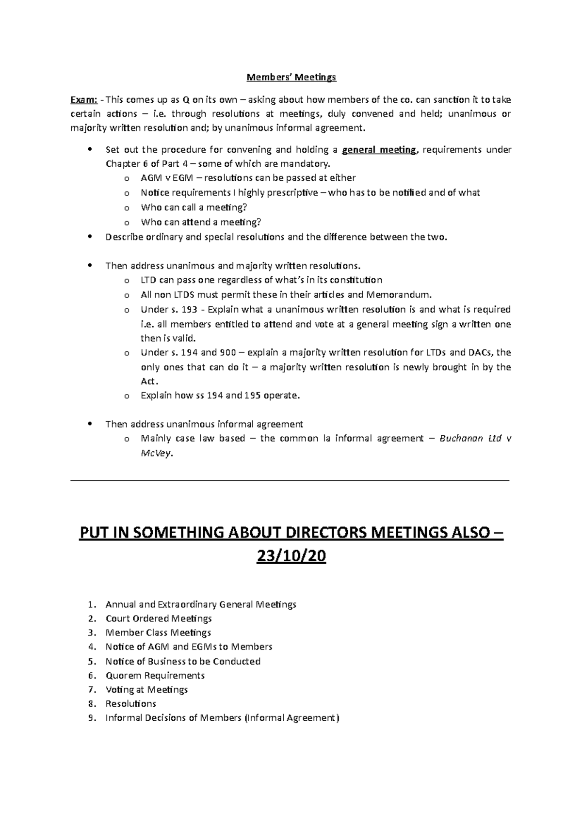 Members Meetings Overview - FE-1 Notes and Key Resolutions - Studocu