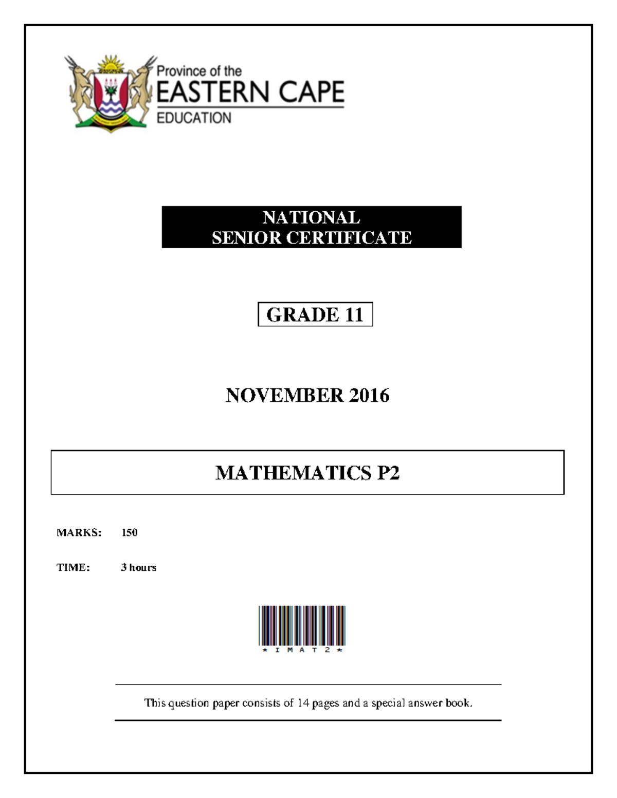 Mathematics P2 Grade 11 November 2016 Question Paper - Studocu
