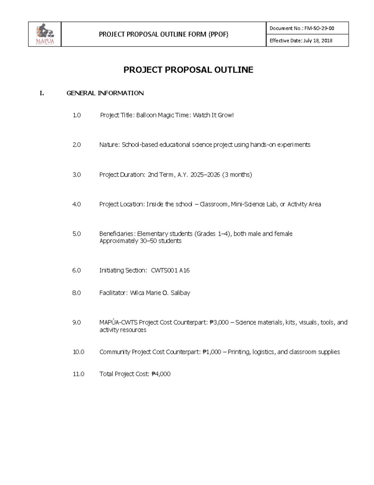 CWTS001 A16 Project Proposal: Balloon Magic Science Activity - Studocu