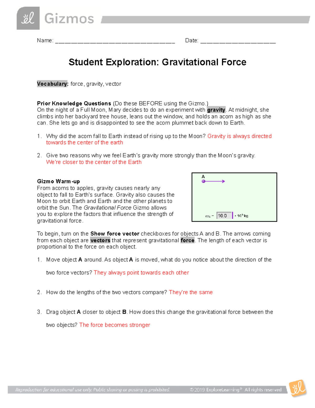Gravitational Force Exploration in Gizmo - Study Notes - Studocu