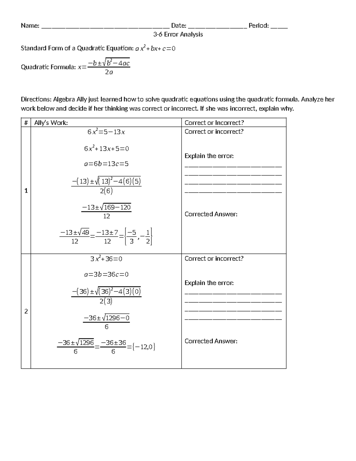 3-6 Error Analysis - Easy work - Name ...
