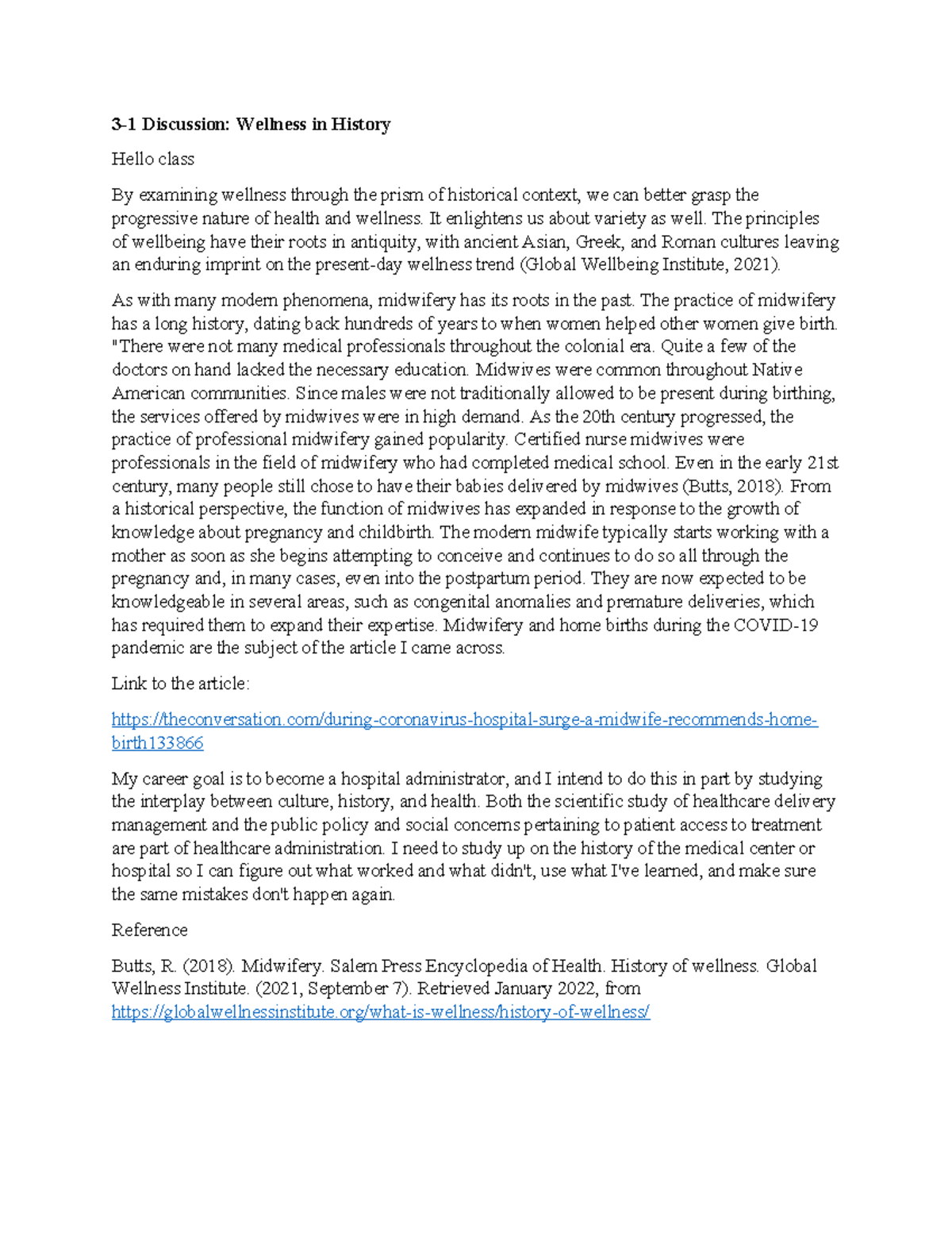 IDS 402 Discussion: Historical Perspectives on Wellness - Studocu