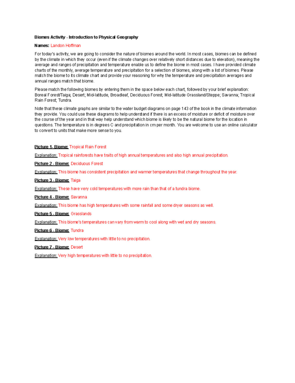 Biomes Activity: Introduction to Physical Geography Assignment - Studocu