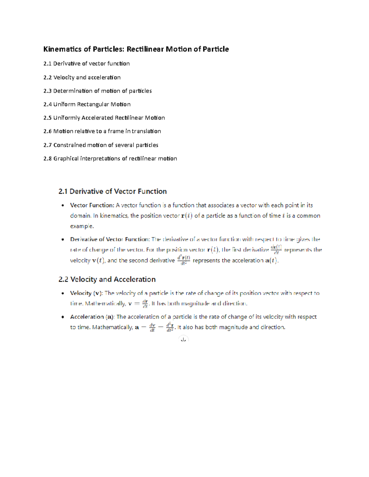 Chapter 2: Kinematics of Particles - Rectilinear Motion Analysis - Studocu