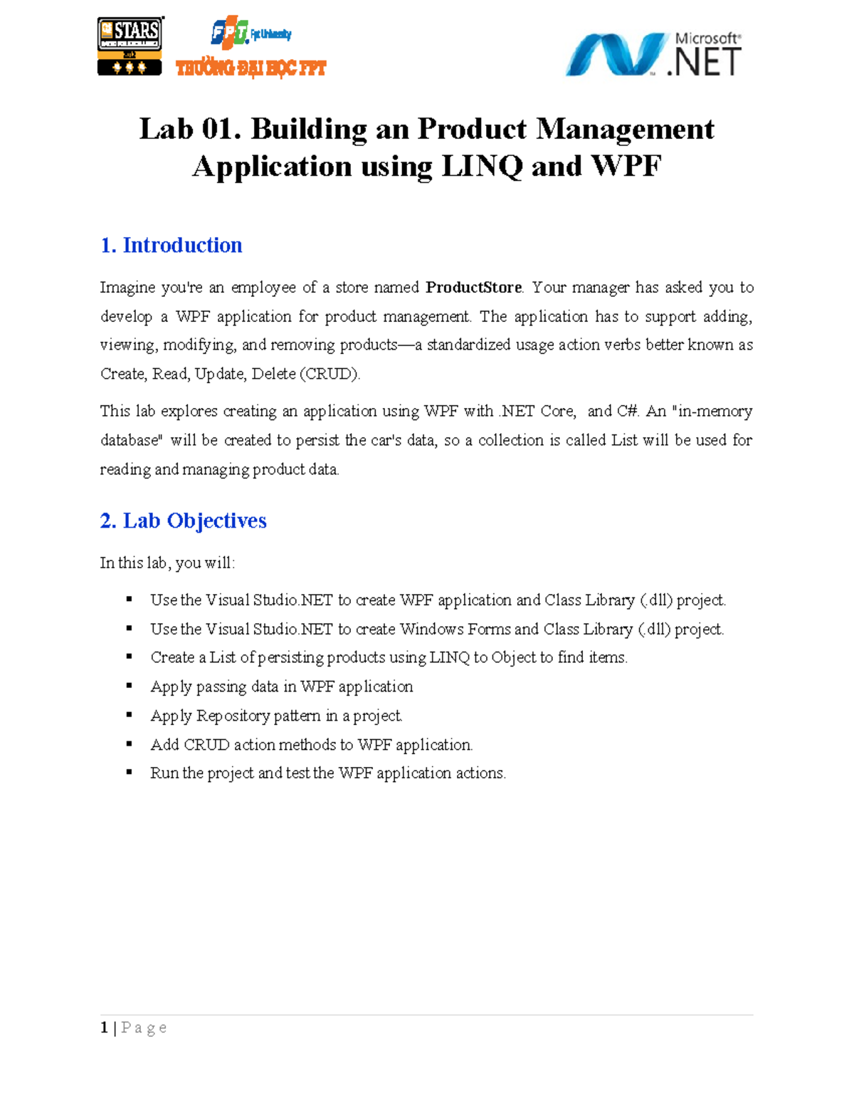 PRN212 Lab 01 Building a Product Management App with LINQ & WPF - Studocu
