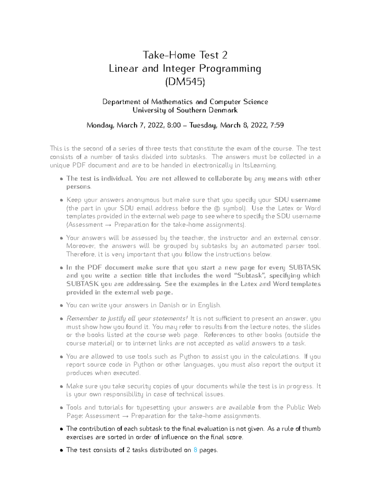 DM545 Take-Home Test 2 Solutions: Linear & Integer Programming ...