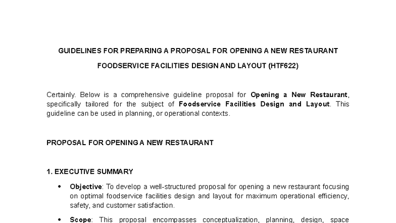Guidelines for Proposal: New Restaurant Design & Layout (HTF622) - Studocu