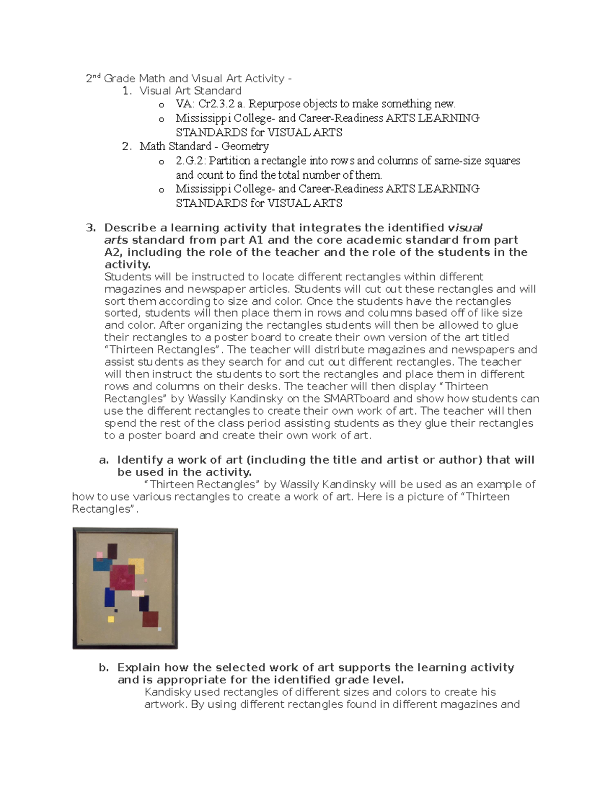 Task 1 - Task 1 for C365 - 2 nd Grade Math and Visual Art Activity - 1 ...