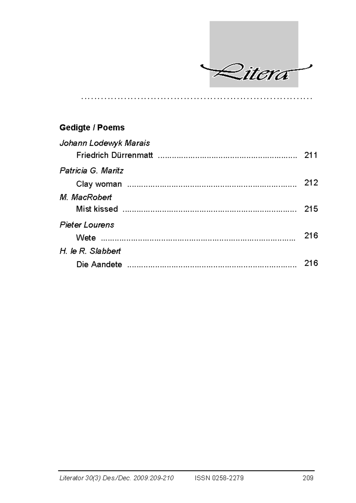Gedigte Poems: Creative Works in Literator 30(3) - Studocu
