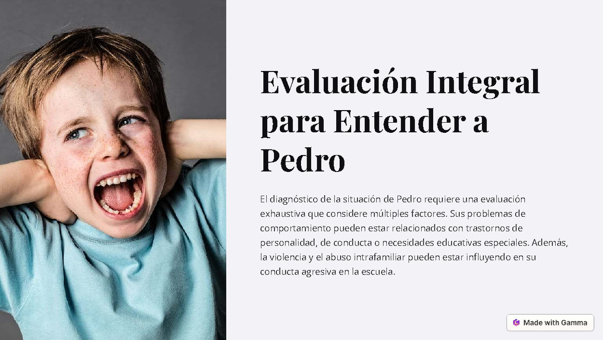 Evaluacion Integral para Entender a Pedro - Evaluación Integral para ...