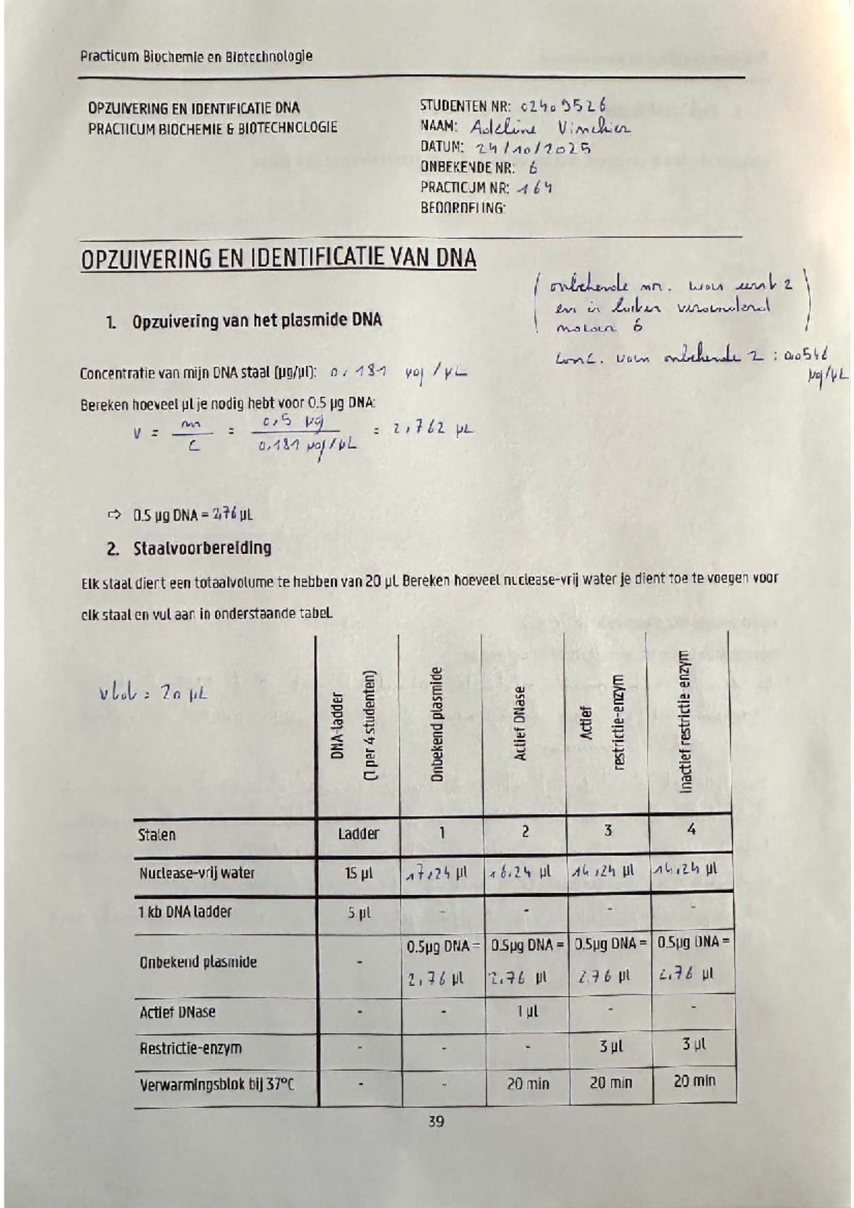 Verslag Practicum Biochemie en Biotechnologie: DNA Identificatie - Studocu