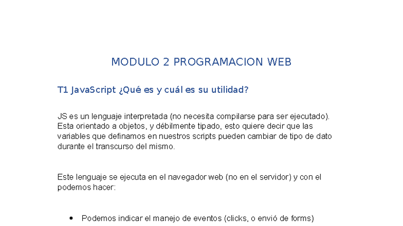 M2 Programación Web T1: Introducción a JavaScript y jQuery - Studocu