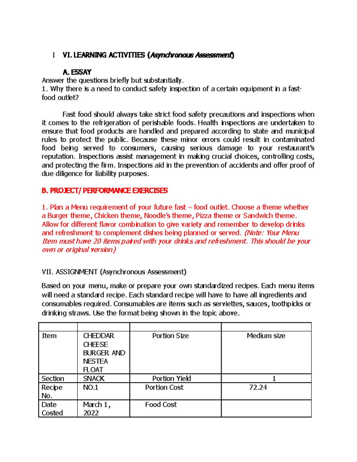 Lesson 2 Answer - I VI. LEARNING ACTIVITIES (Asynchronous Assessment) A ...