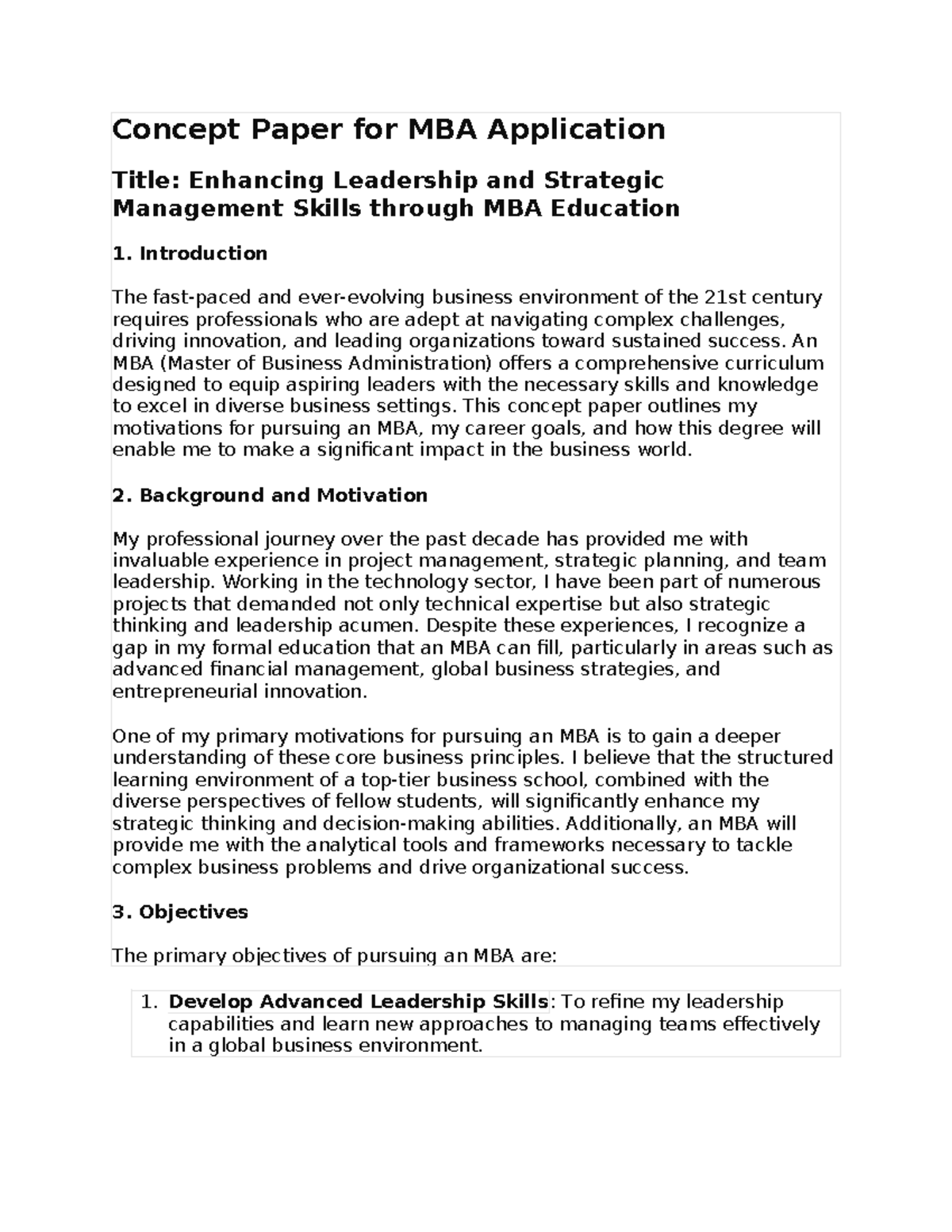 MBA Concept Paper: Enhancing Leadership & Strategic Skills - Studocu