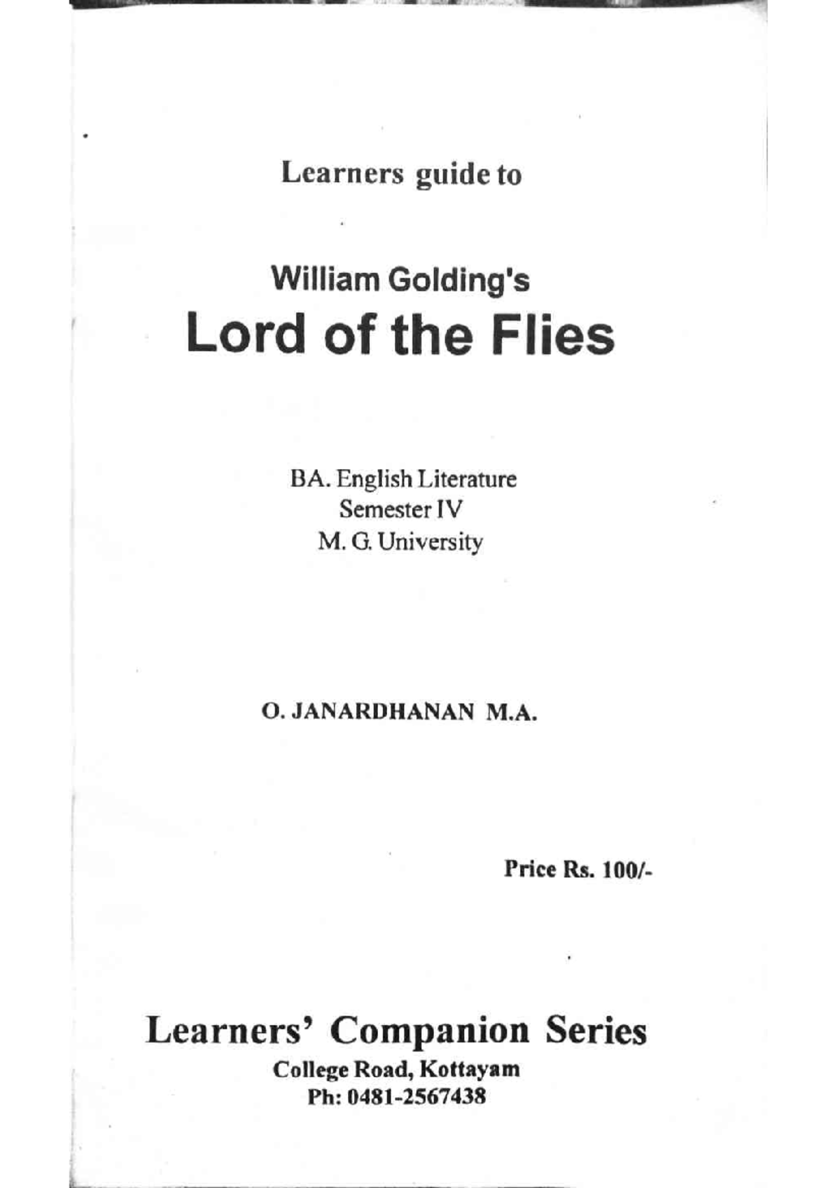 Lord of the Flies Learners Guide - Learners guide to William Lord of ...