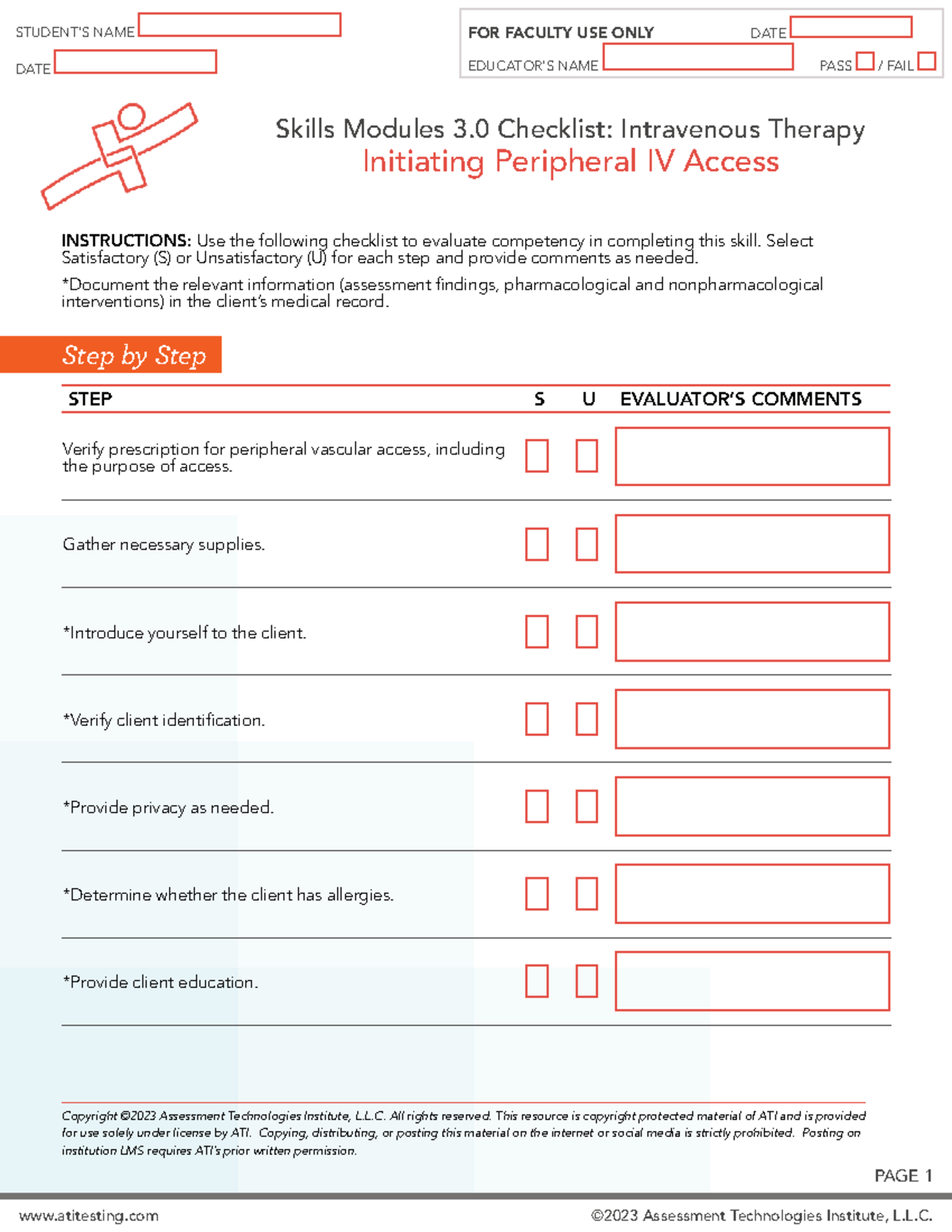 Skills Checklist IV Therapy Access: Competency Evaluation Guide - Studocu