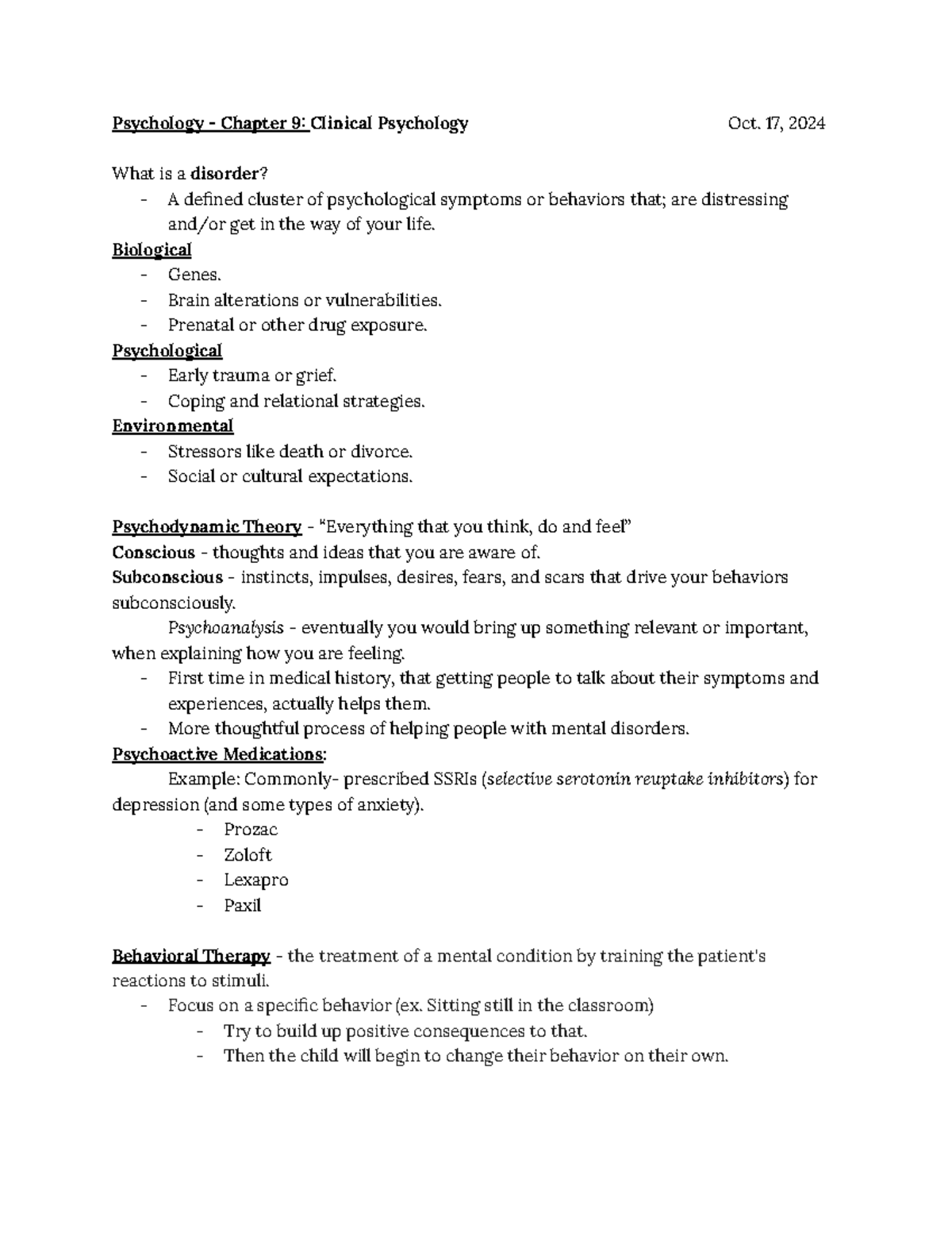 Psychology - Chapter 9: Understanding Clinical Psychology Disorders ...