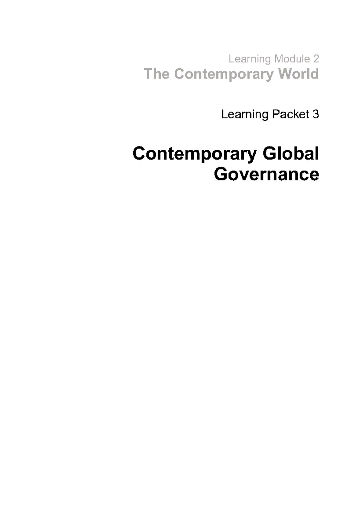 NGEC 0723 Learning Module 2: Contemporary Global Governance Packet ...
