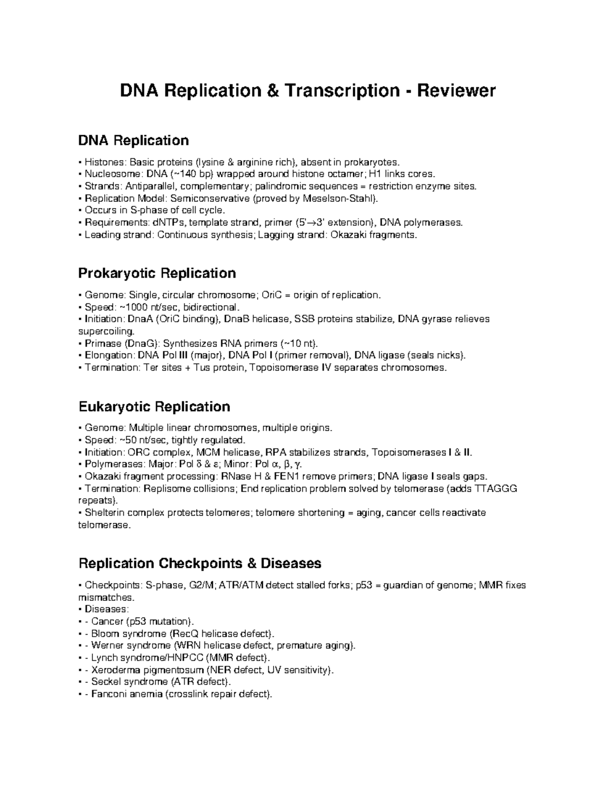 DNA Replication & Transcription Review: Key Concepts & Mechanisms - Studocu