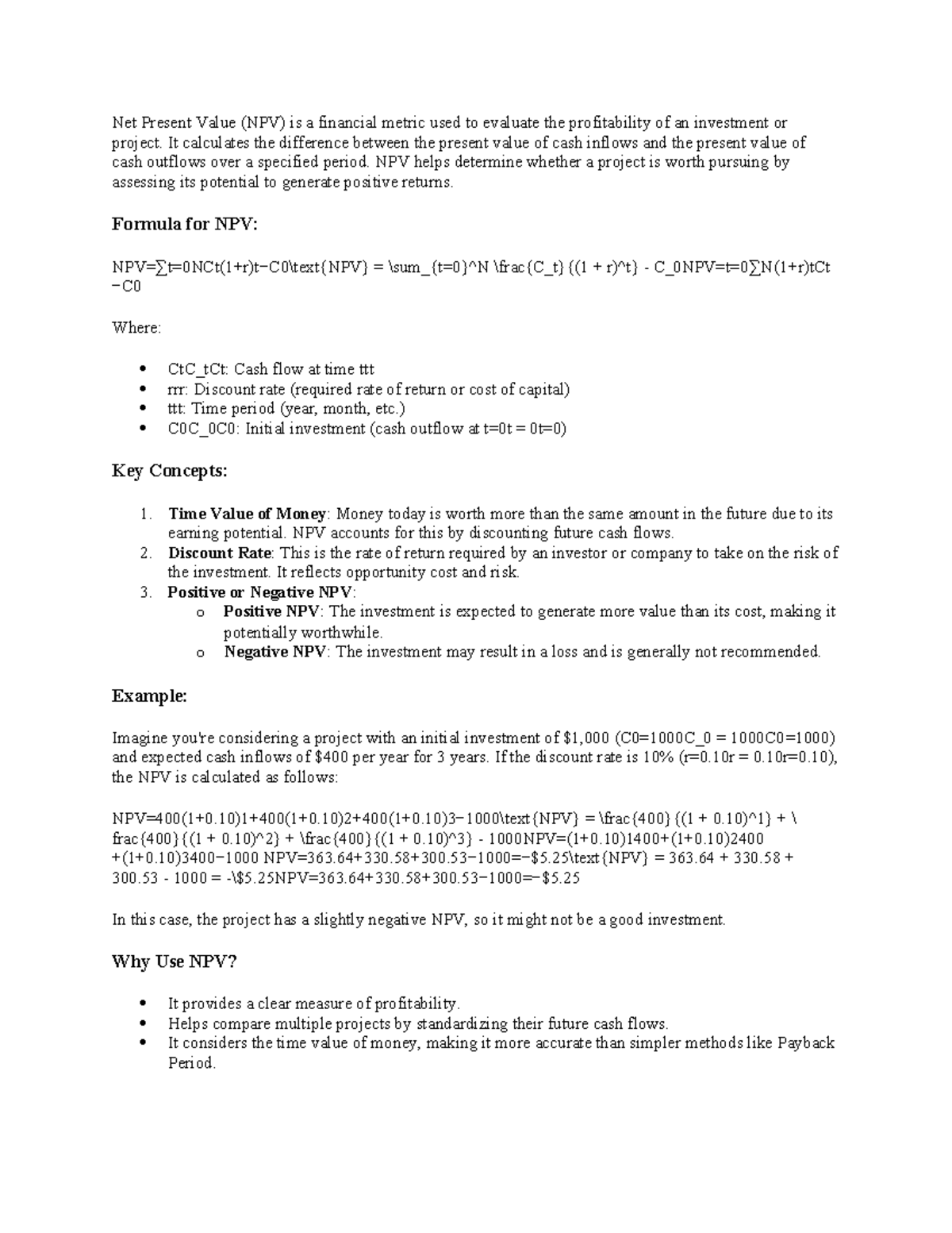 Net Present Value - npv description - Net Present Value (NPV) is a ...