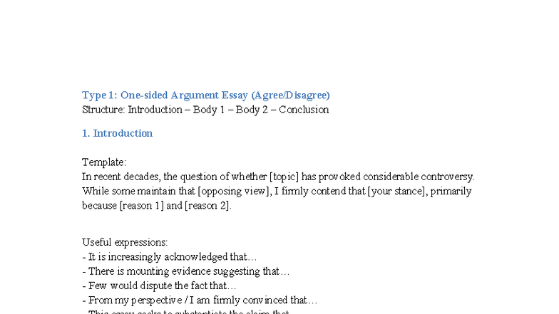 Argumentative Essay Templates: Structure & Examples - Studocu