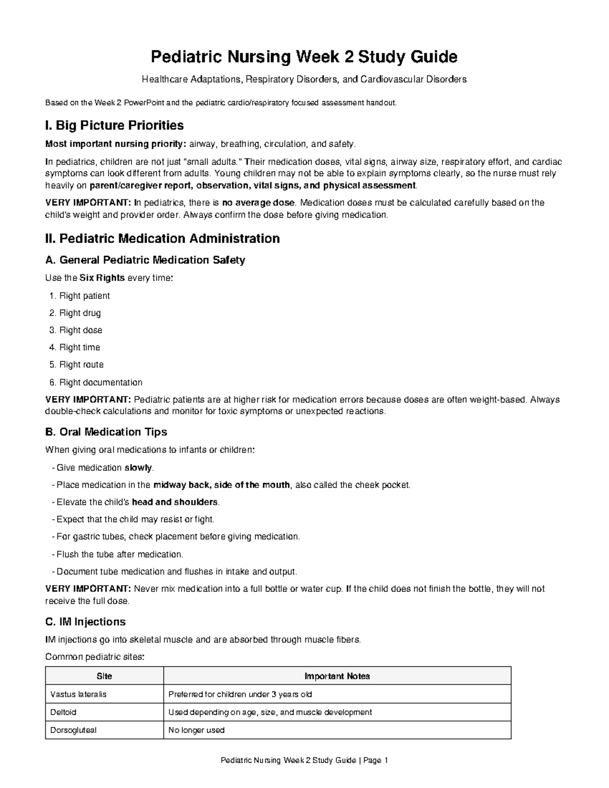 Pediatric Nursing NUR 101 Week 2 Study Guide: Respiratory ...